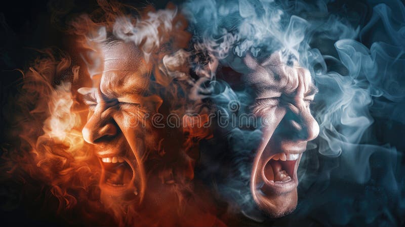 Multiple Exposures of Man Expressing Intense Anger Stock Image - Image ...