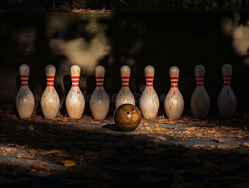 Bowling Pins in a Dark and Dramatic Setting Stock Illustration ...