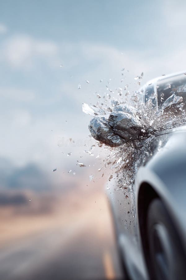 Dramatic Image of a Silver Car Impacted by a Powerful Force, Resulting ...