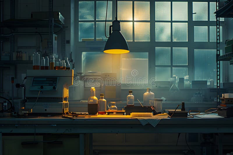 A Dramatic Image of a Single Laboratory Lamp Stock Illustration ...