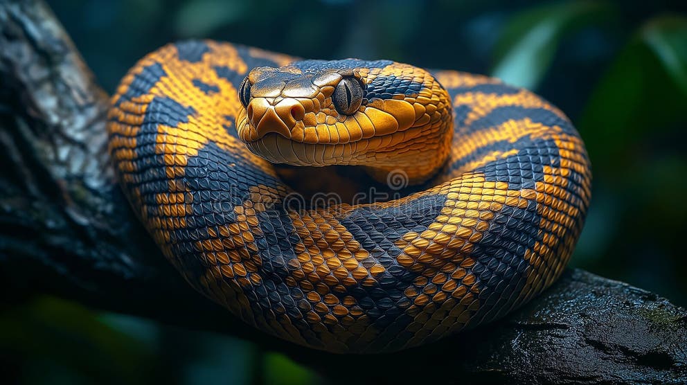 A Dramatic Image of a Snake Coiled Around a Tree Branch Stock Image ...