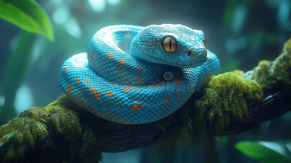 A Dramatic Image of a Snake Coiled Around a Tree Branch Stock Image ...