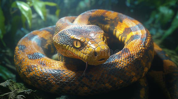 A Dramatic Image of a Snake Coiled Around a Tree Branch Stock Photo ...