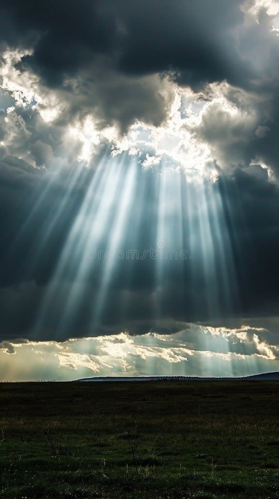 Sun Rays through Clouds Over Field Stock Illustration - Illustration of ...