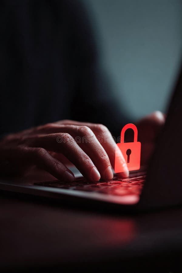 Dramatic Image Symbolizing Online Security Threats. Hands Type on a ...