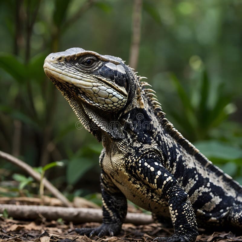 Power in the Forest: a Tegu Stands Tall, Showcasing Its Strength and ...