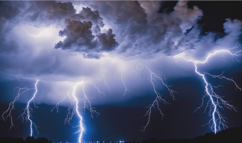 Lightning Strikes Illuminate the Dark Sky during a Powerful ...