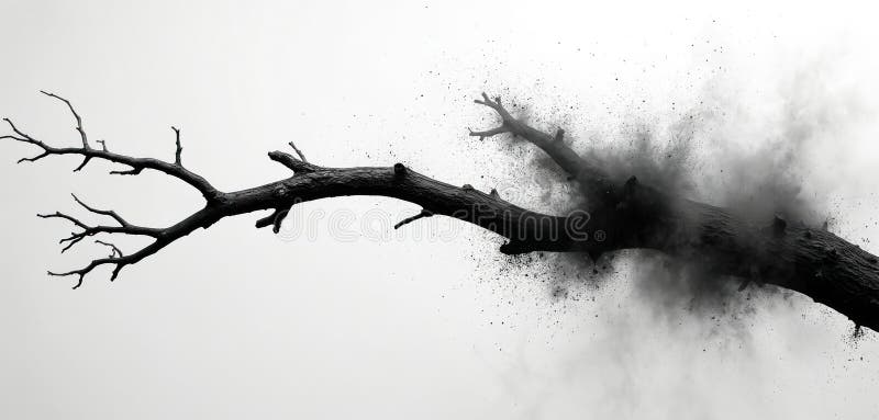 Dramatic Image of Tree Branch Breaking, Disintegrating into Dust ...