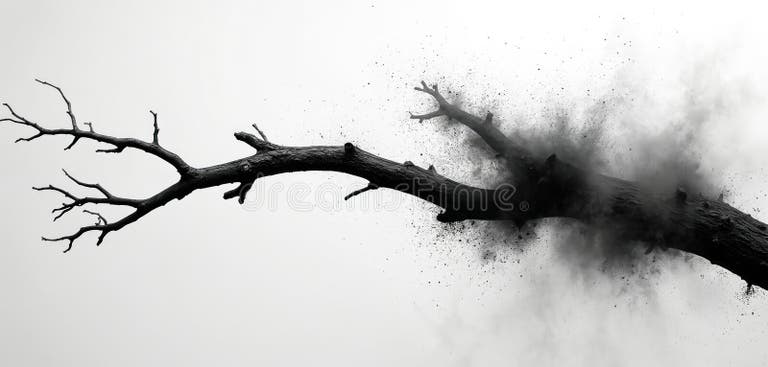 Dramatic Image of Tree Branch Breaking, Disintegrating into Dust ...