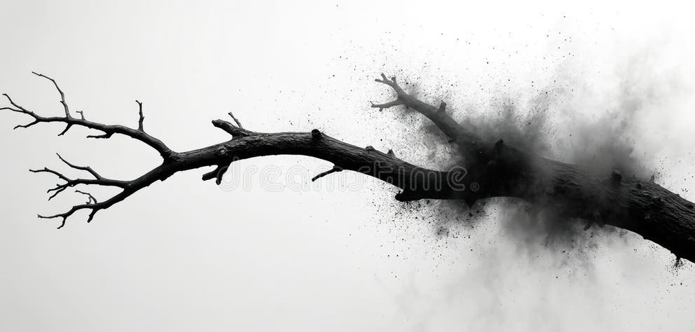 Dramatic Image of Tree Branch Breaking, Disintegrating into Dust ...