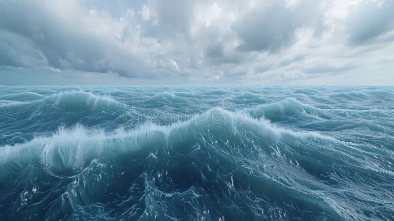 Dramatic Image of Turbulent Ocean Waves Under a Cloudy Sky, Capturing ...