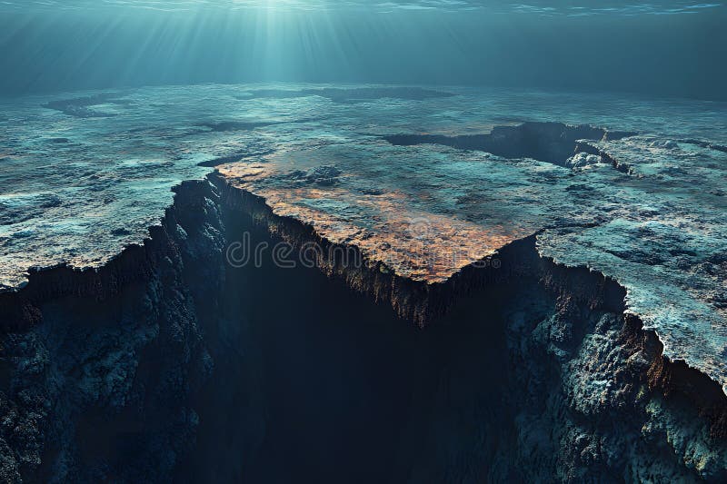 Underwater Abyssal Canyon with Sunbeams and Dramatic Cliffs Stock ...