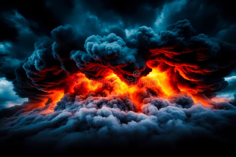 A Large Cloud of Smoke and Fire in the Sky Stock Photo - Image of ...