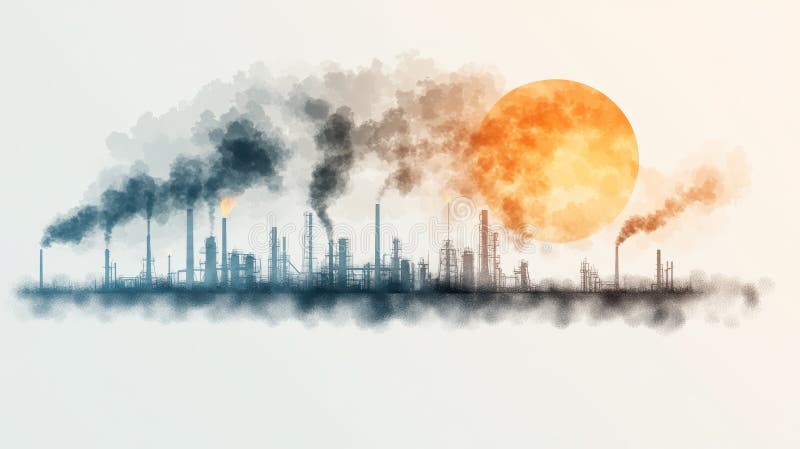 A Dramatic Industrial Landscape with Pollution and a Vibrant Sun ...