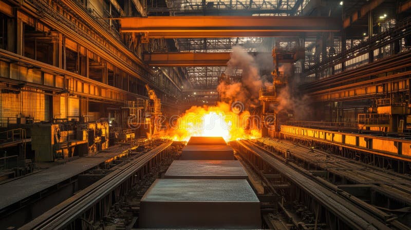 Dramatic Industrial Scene with Fiery Explosion and Molten Metal Stock ...