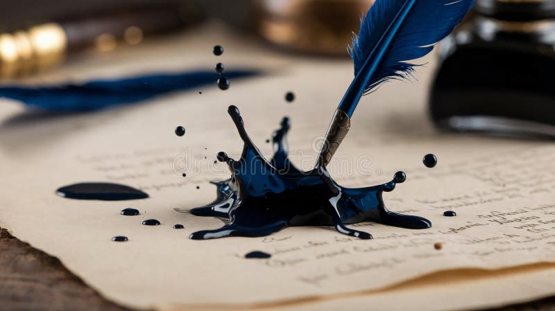 Dramatic Ink Splash, Quill Pen Writing Antique High Quality Image Stock ...