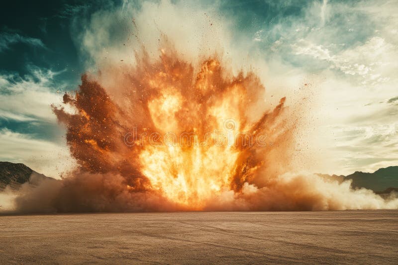 A Dramatic and Intense Explosion Erupts in the Desert Landscape ...