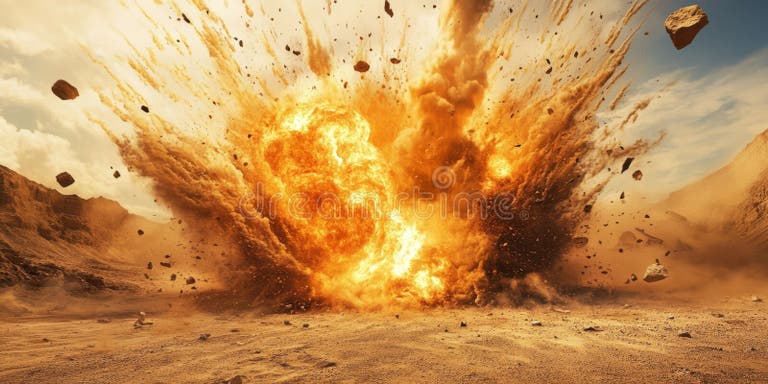A Dramatic and Intense Explosion Occurring in a Vast Desert Landscape ...