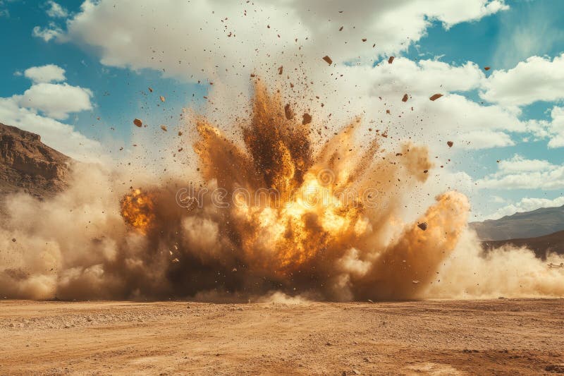 A Dramatic and Intense Explosion Occurs in a Vast Desert Landscape ...