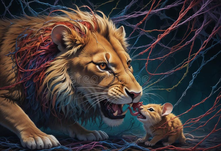 Dramatic and Intense Illustration of a Mouse Gnawing at a Tangled Web ...