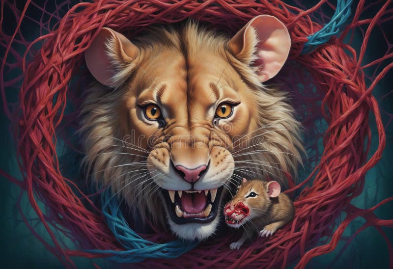 Dramatic and Intense Illustration of a Mouse Gnawing at a Tangled Web ...