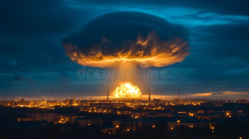 Powerful Nuclear Fission Explosion with Radiant Mushroom Cloud and ...