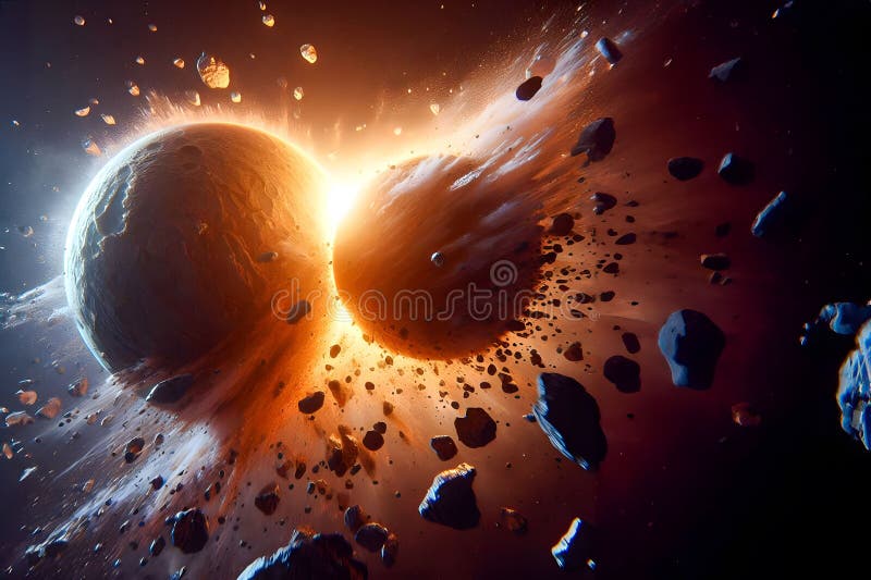 A Dramatic and Intense Scene of Two Celestial Bodies Colliding in Space ...