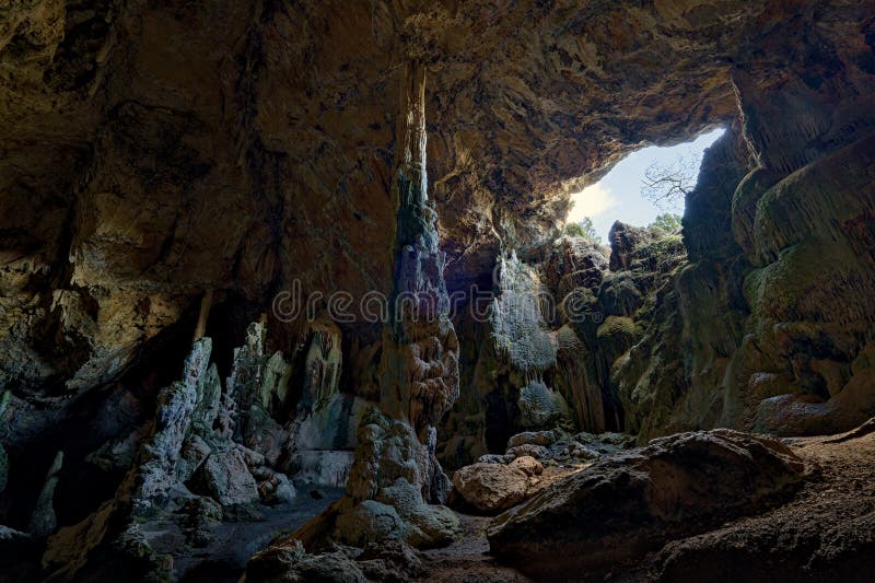 Dramatic Interior of a Natural Cave in Spain, Featuring Striking ...