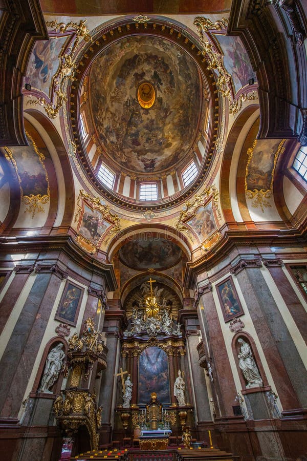 A Dramatic Interior View of a Baroque Church Featuring a Richly ...
