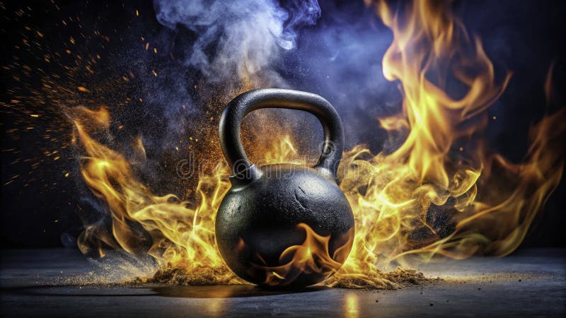 Dramatic Kettlebell Workout Intense Fire and Smoke Capture the Power of ...