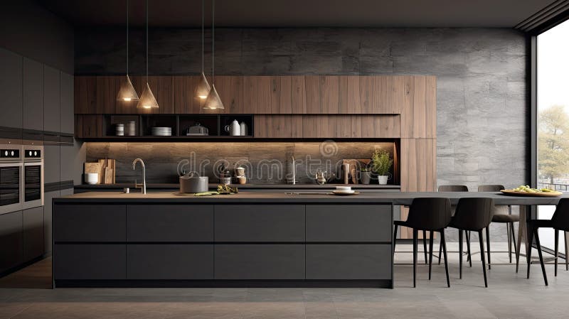 Dramatic kitchen grey stock illustration. Illustration of dramatic ...