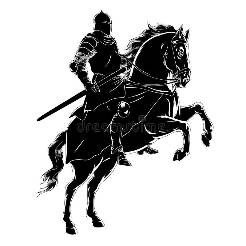 Dramatic Knight on Rearing Horse Medieval Vector Art for Illustrations ...