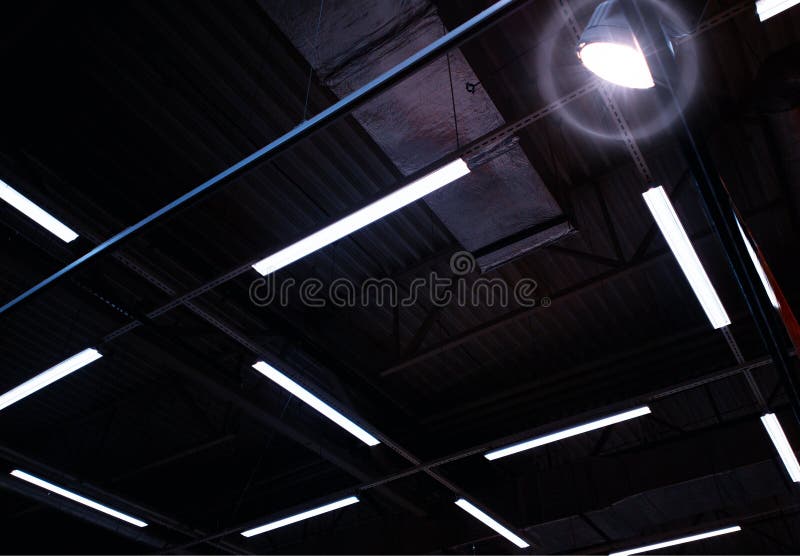 Dramatic Lamp Illuminating Hangar Ceiling Stock Image - Image of ...