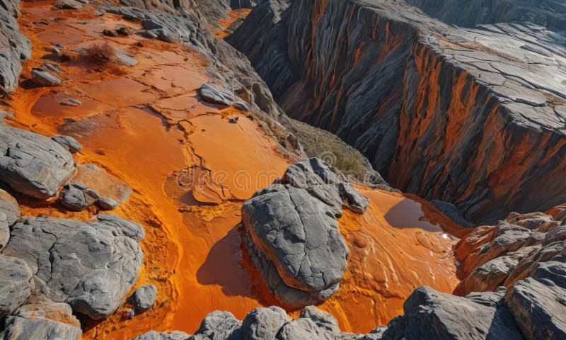 Dramatic Landscape Features Steep, Rocky Cliff Face with Pool Orange ...