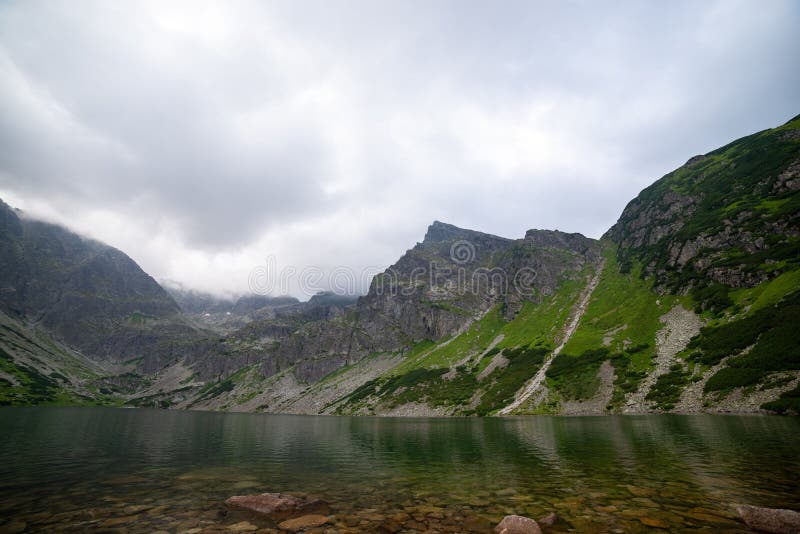 Dramatic Landscape Featuring a Rocky Mountain Covered in Lush Green ...