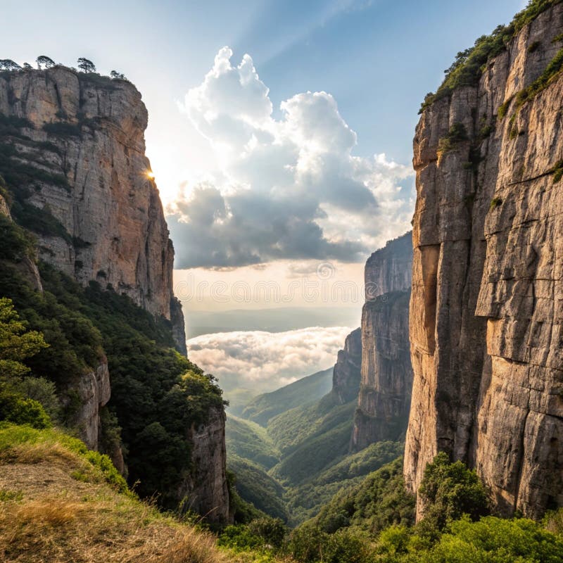 Two Tall Cliffs with Large Chasm in between Stock Illustration ...