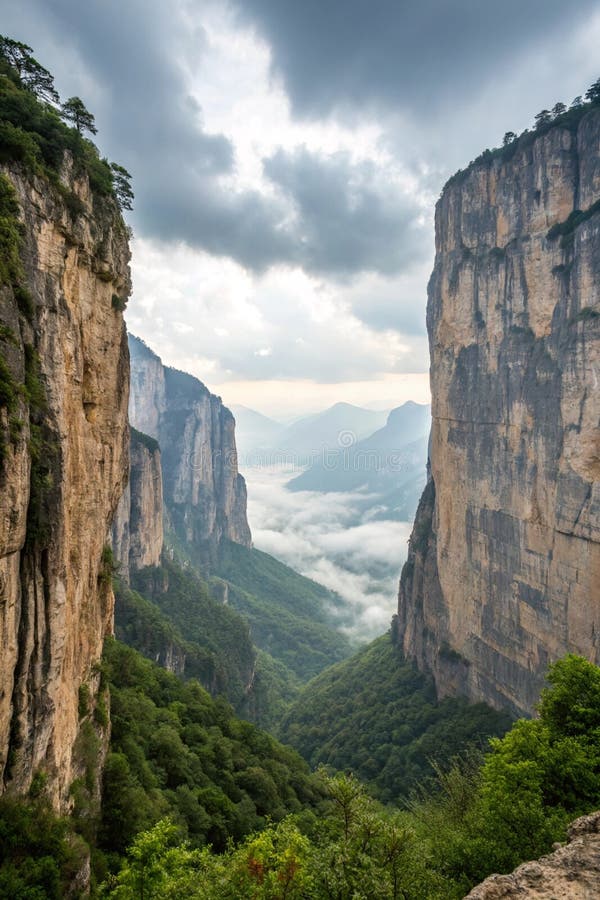 Two Tall Cliffs with Large Chasm in between Stock Illustration ...
