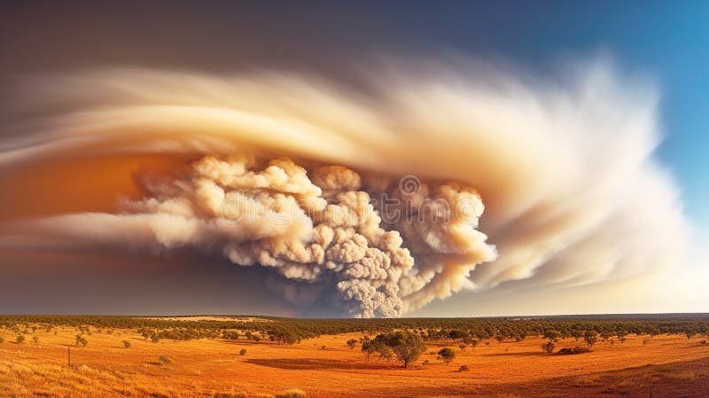 Dramatic Landscape with Heavy Fire and Puffs of Smoke in Western ...