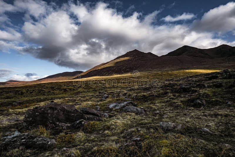 Dramatic Landscape of Hills Under a Dynamic Sky at Dusk in a Remote ...