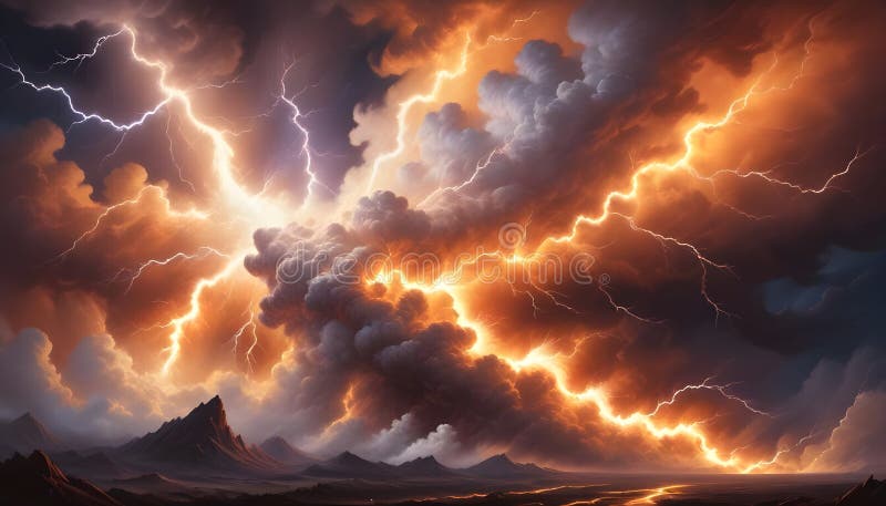 Dramatic Landscape with Intense Lightning Strikes Illuminating a ...