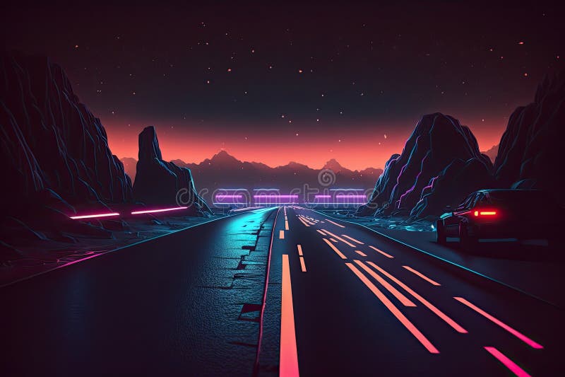 Dramatic Landscape with a Night Road Leading To the Horizon. Generative ...