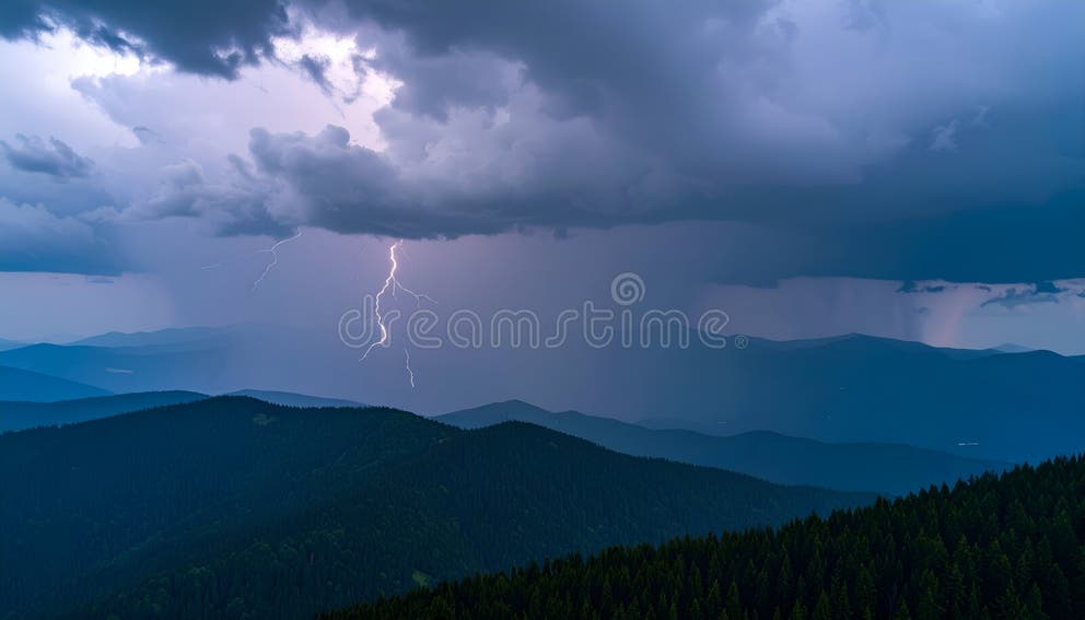 Lightning Storm Over Mountain Range Stock Illustration - Illustration ...