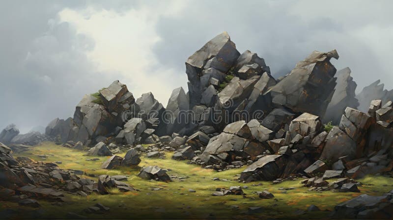 Dramatic Landscape of Rocky Mound with Overcast Weather Conditions ...