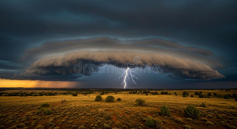 Dramatic Landscape with a Vast, Open Grassland and Scattered Shrubs ...