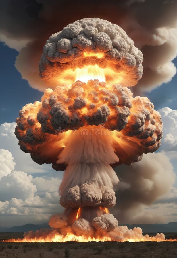 A Dramatic Large Nuclear Explosion Mushroom Cloud Fire Ball Stock ...