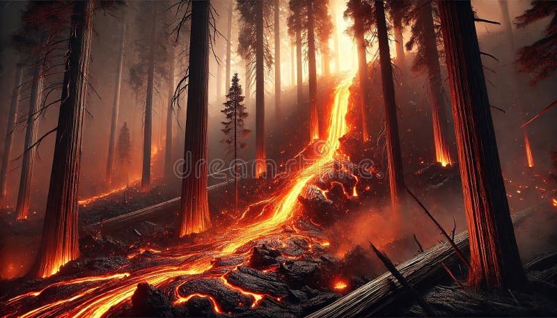 Dramatic Lava Flow through Forest - Intense and Fiery Scene, Ideal for ...
