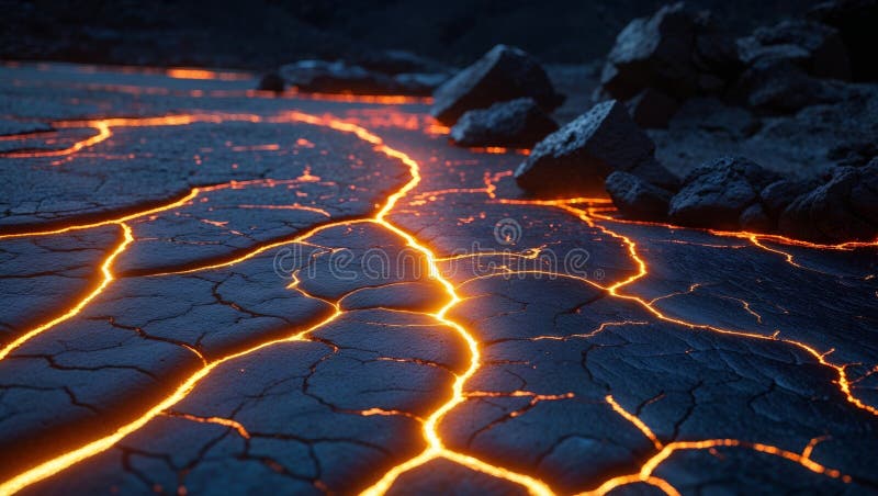 Dramatic Lava Flow Texture Glowing Cracks Dark Rocks Stock Photos ...