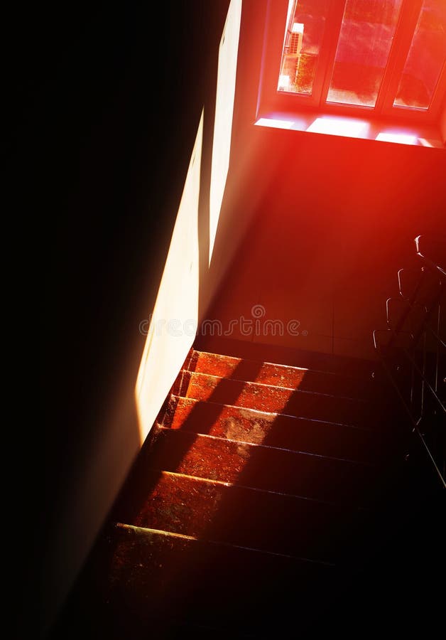 Dramatic Light Beam on Stairs Background Stock Image - Image of ...
