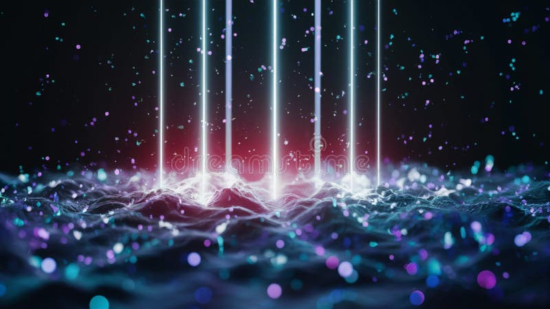Dramatic Light Beams through Digital Particles Stock Illustration ...