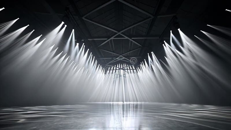 Dramatic Light Beams Streaming through Industrial Ceiling in Empty Dark ...